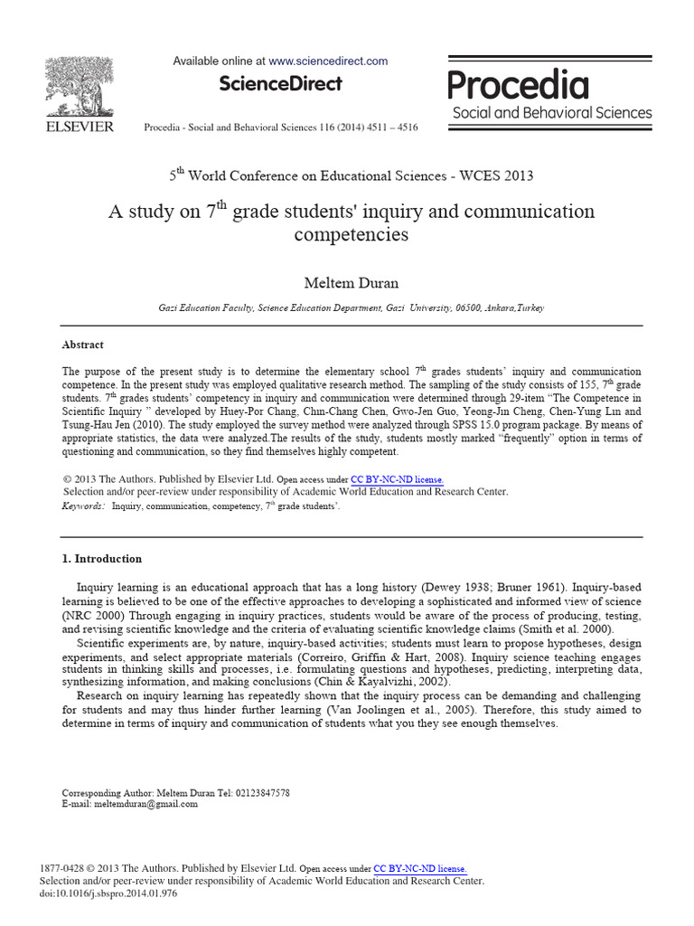 7th Grader Inqury and Communication Competencies | PDF | Experiment ...