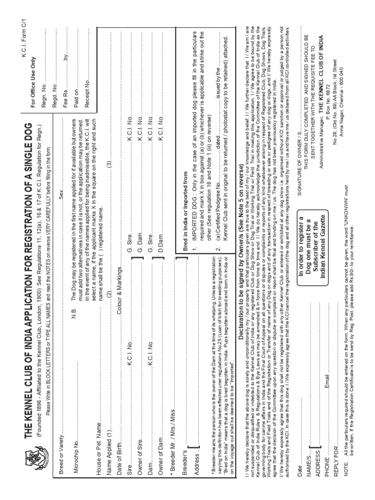 06 Single Dog Form | PDF | Dog Breeds | Dogs