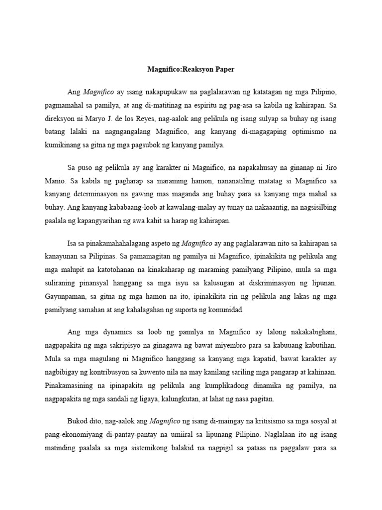 Magnifico: Reaction paper | PDF