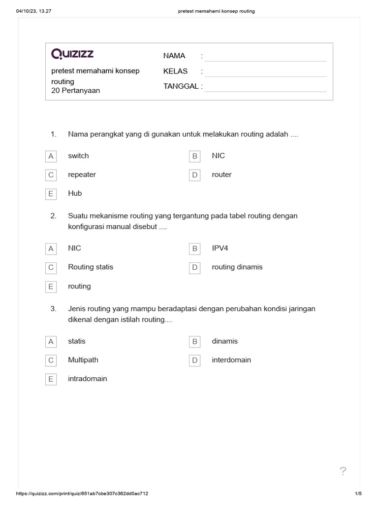 Pretest Memahami Konsep Routing | PDF