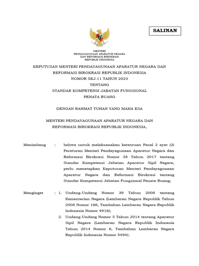 Standar Kompetensi Penata Ruang 2023 | PDF