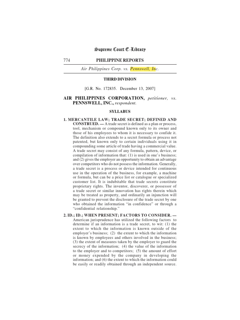Air Philippines Corp V Pennswell, Inc. | PDF | Trade Secret | Discovery ...