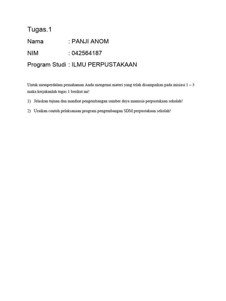 Tugas 1 PANJI ANOM PUST4315 Pengelolaan Perpustakaan Sekolah | PDF ... Tugas 1 PANJI ANOM PUST4315 Pengelolaan Perpustakaan Sekolah | PDF ...