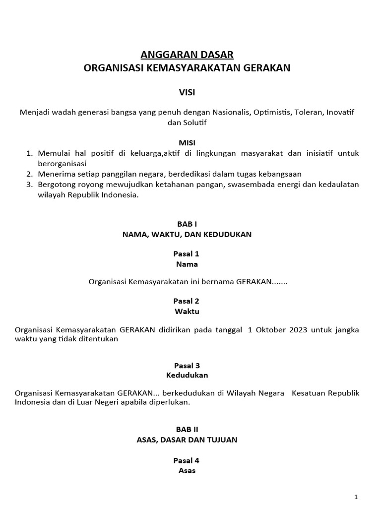 Anggaran Dasar Draft | PDF | Ilmu Sosial | Hukum