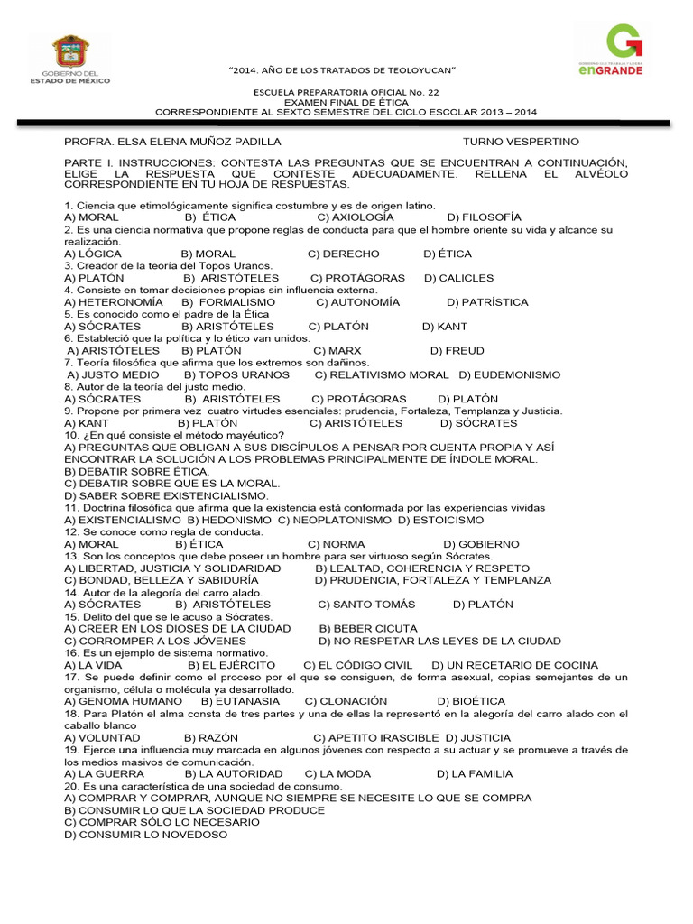Examen Final Etica Walv | PDF | Moralidad | Platón
