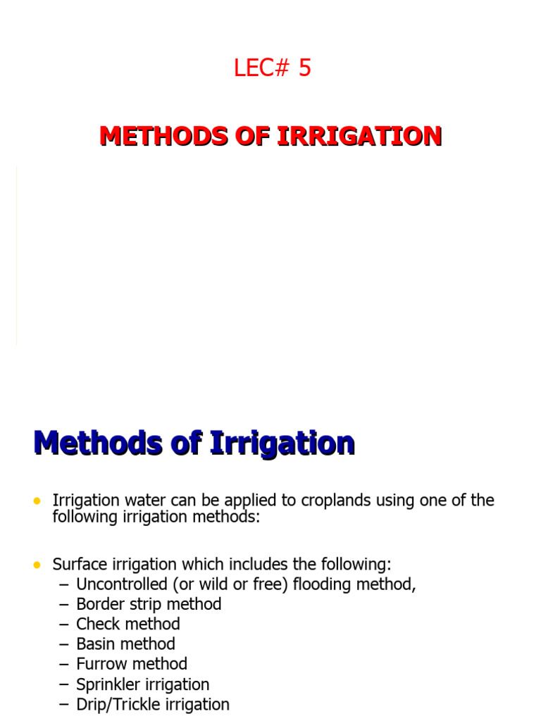 Lec#5 - Methods of Irrigation | PDF | Irrigation | Soil