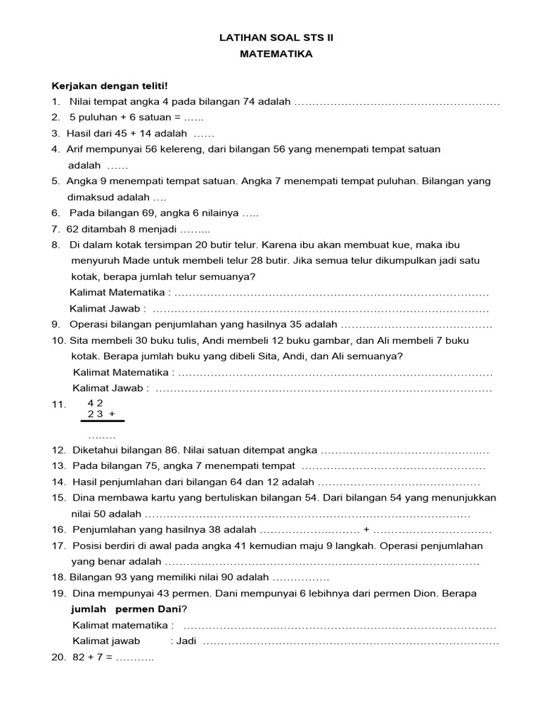 LATIHAN SOAL STS II Matematika 2024 | PDF