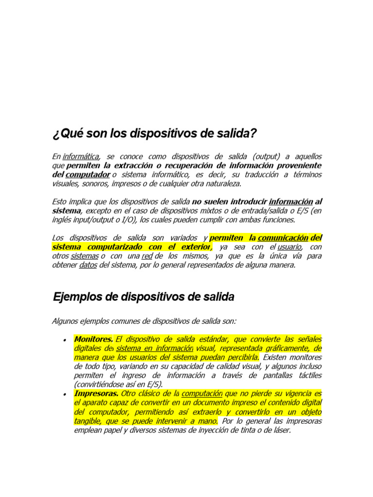 Qué Son Los Dispositivos de Salida | PDF | Periférico | Hardware de la ...