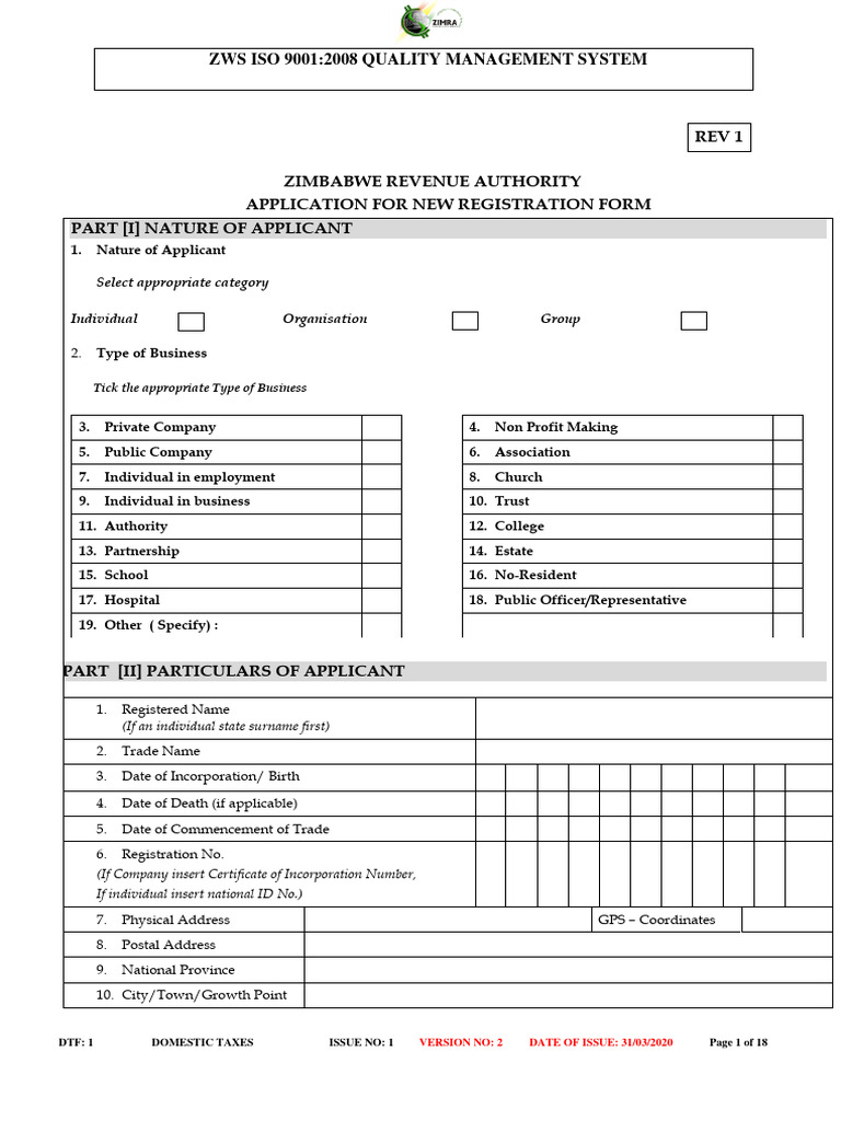 Zimbabwe Tax Registration Application Form | PDF | Taxes | Agriculture