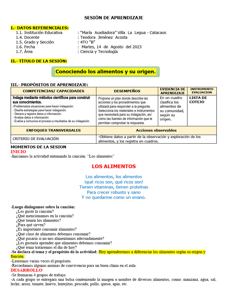 Conciendo Los Alimentos Segun Su Origen | PDF | Alimentos | Evaluación