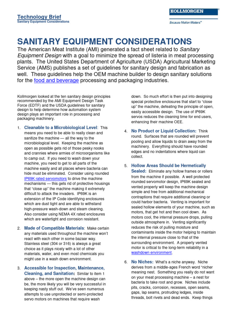 Sanitary Design Principles for Equipment | PDF | Sanitation | Hazard ...