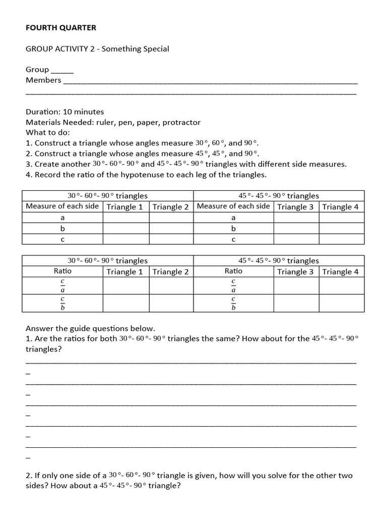 Triangle Measurement Activity | PDF | Triangle | Elementary Mathematics
