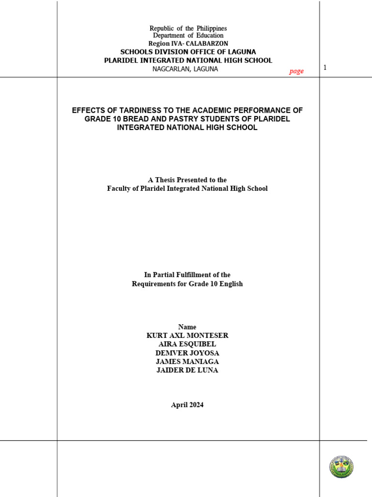 Effects of Tardiness To The Academic Performance of Grade 10 Bread and ...