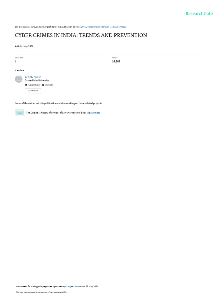 Cyber Crimes in India: Trends and Prevention: Article | Download Free ...