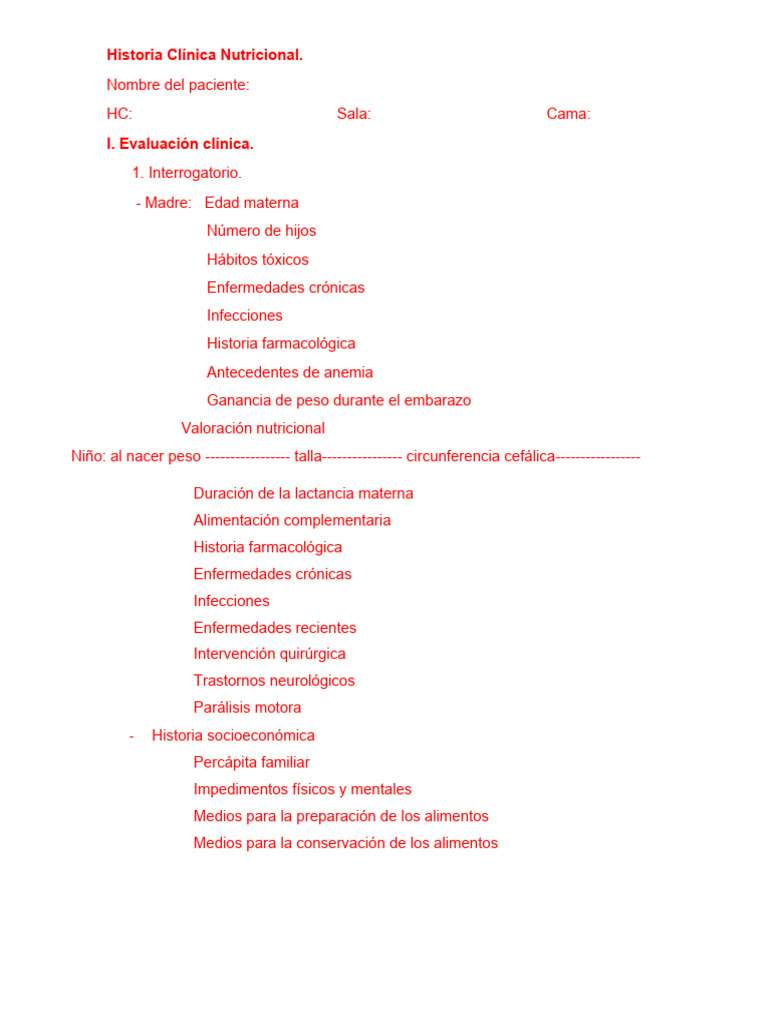 Historia Clinica NUTRICIONAL_103216 | PDF | Especialidades Medicas | Medicina CLINICA