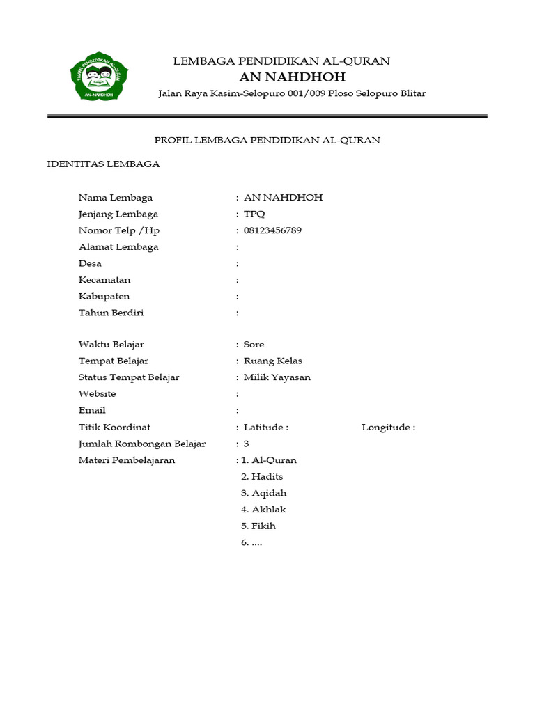 Contoh Profil Lembaga | PDF