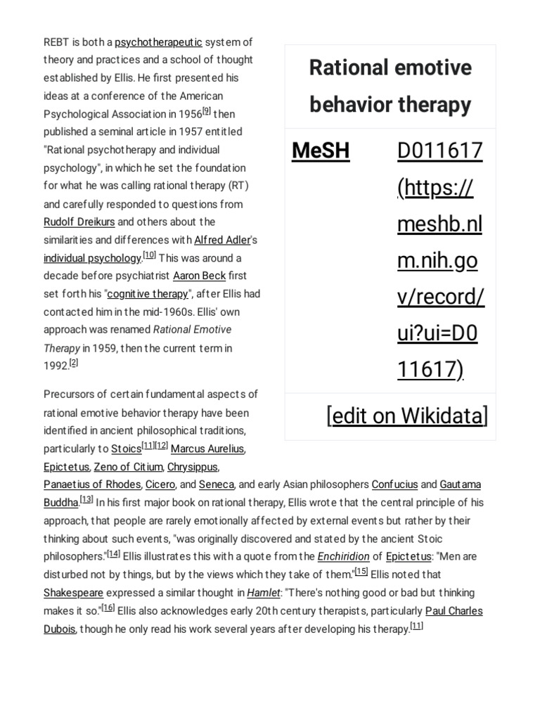 Rational Emotive Behavior Therapy - Wikipedia | PDF | Rational Emotive ...