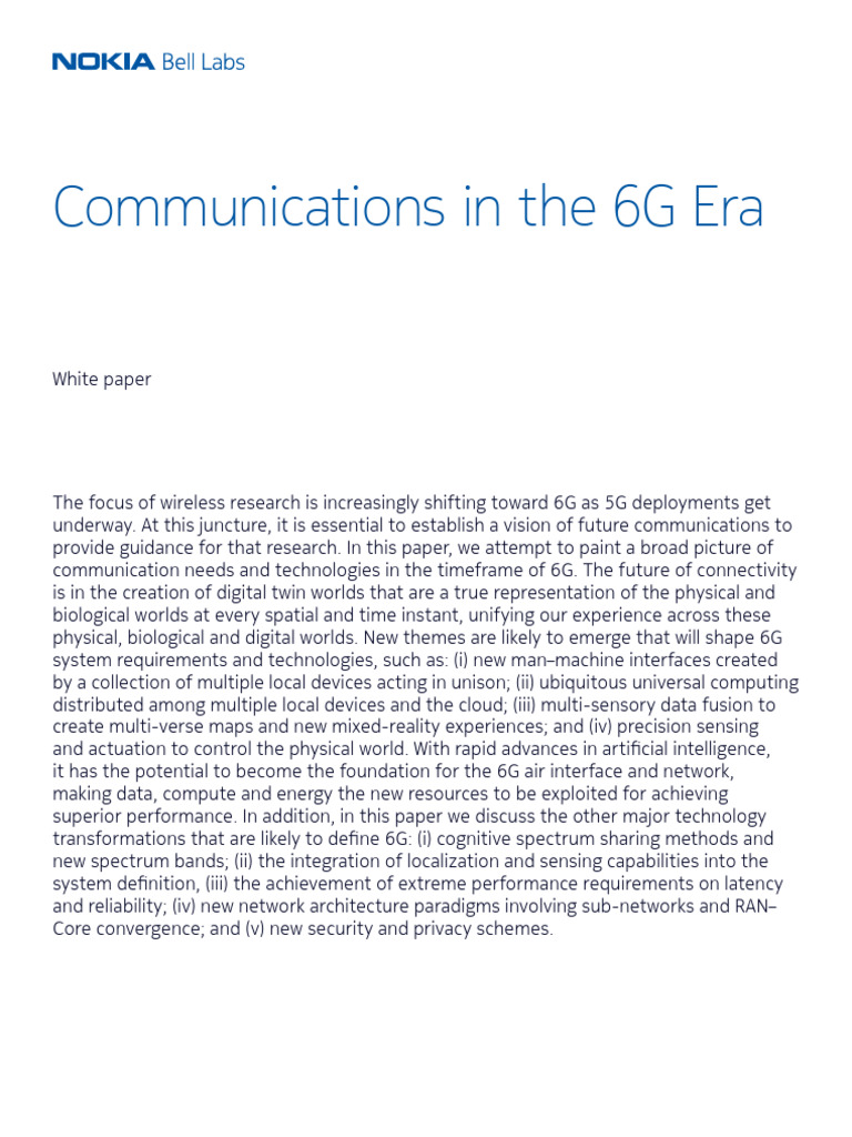 Nokia Bell Labs WP Comm in The 6G Era | PDF | Computer Network | Automation