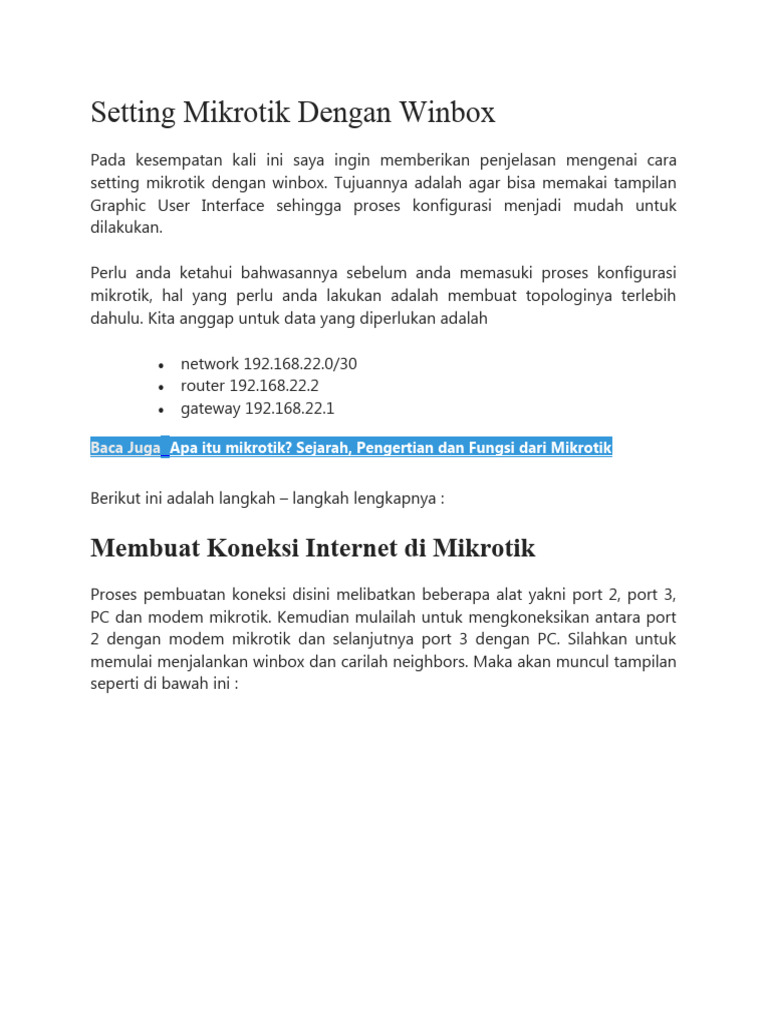 Setting Mikrotik Dengan Winbox | PDF
