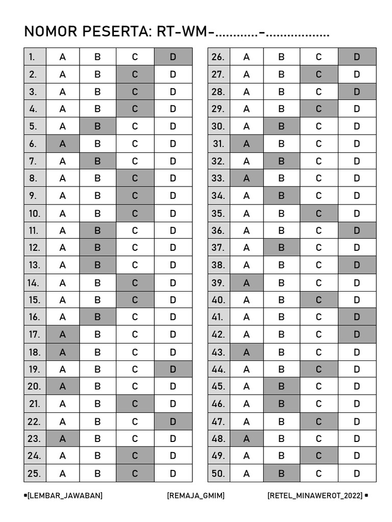 Lembar Kunci Jawaban RETEL 2022 | PDF