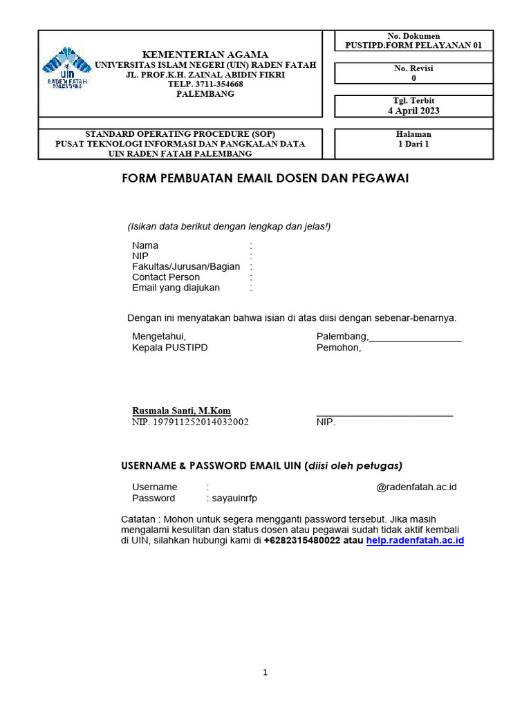 1 - 1.3 - 1 - 1689044944-Form Pembuatan Email Dosen Dan Pegawai | PDF