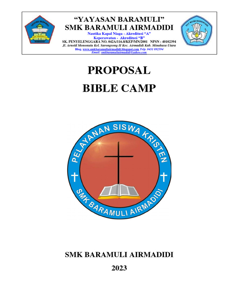 Proposal BIBLE CAMP PELSIS SMK Baramuli Airmadidi 2023 | PDF