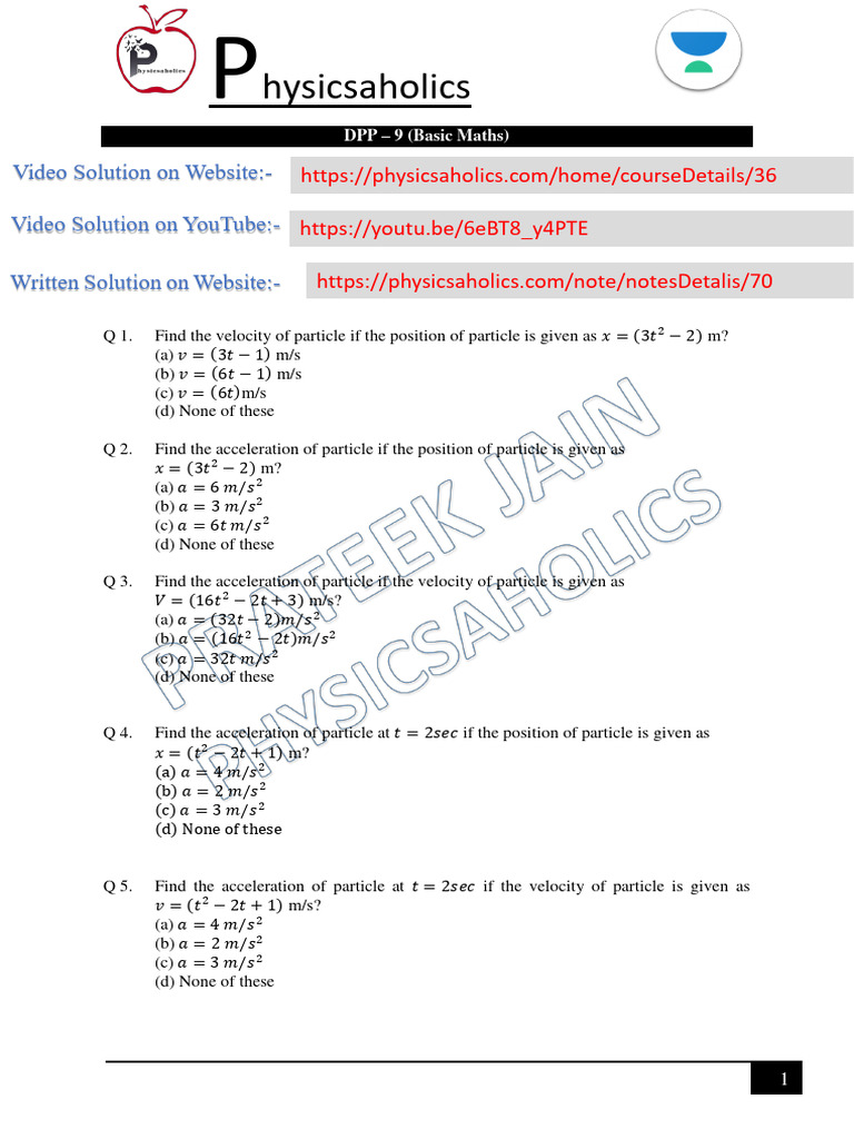 Uploads1649419448DPP-9 Use of Calculus in Physics | PDF | Acceleration ...