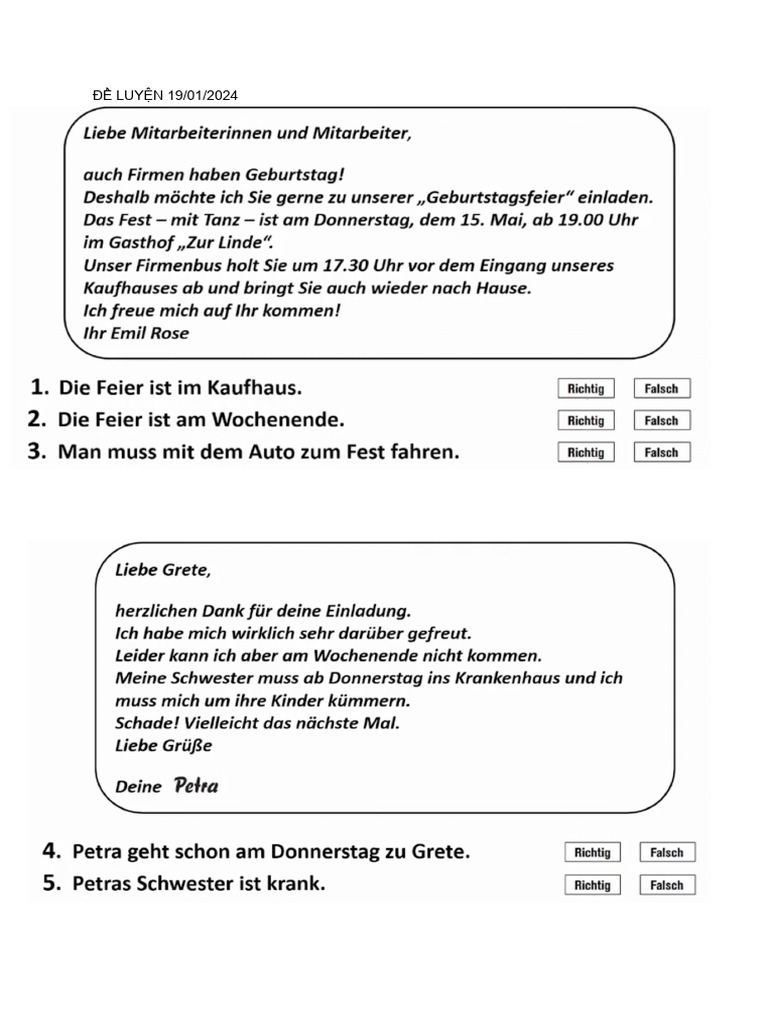 Đề Luyện A1 TELC | PDF