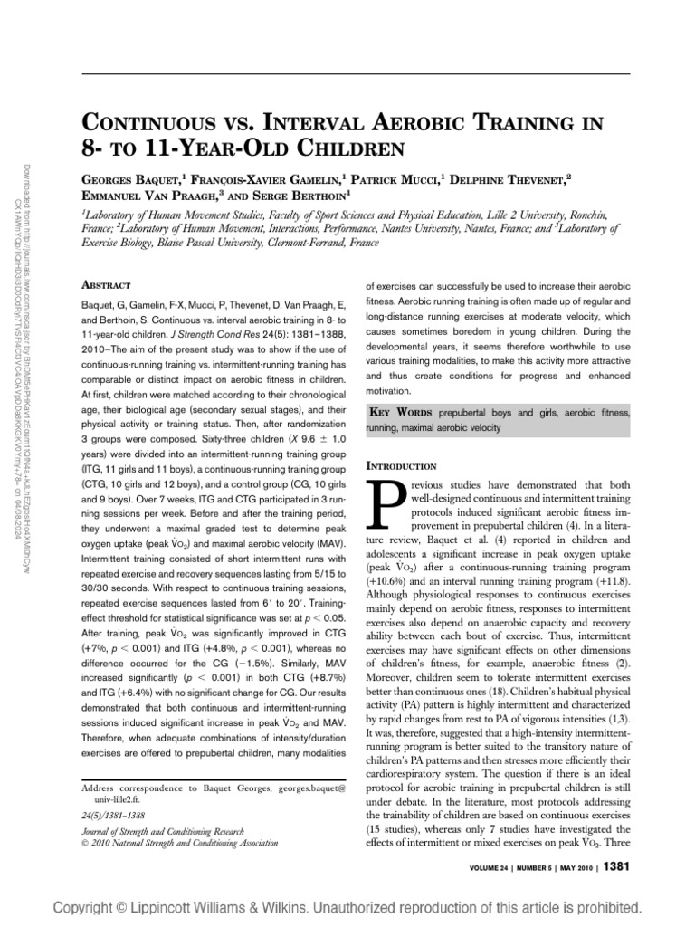Continuous Vs Interval Aerobic Training in 8 To.32 | PDF | Physical Fitness | Aerobic Exercise