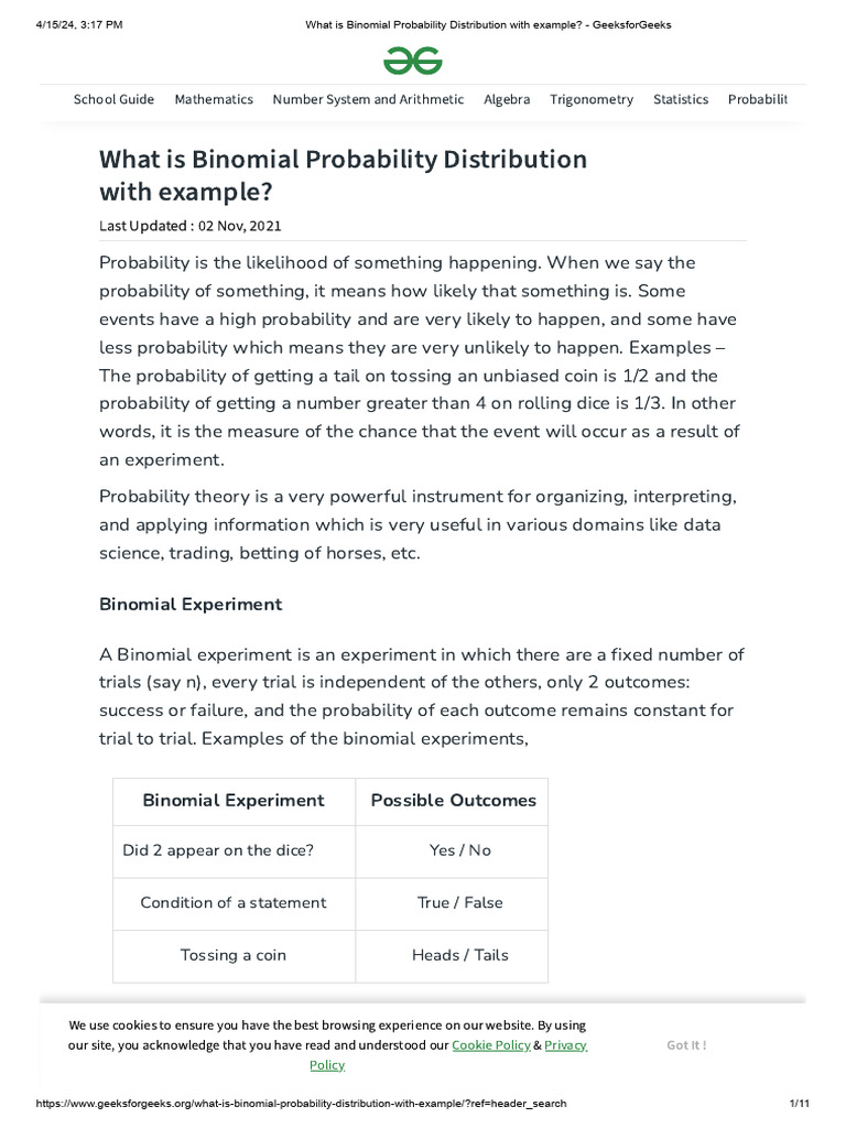 Binomial Probability Distribution | PDF | Probability | Odds