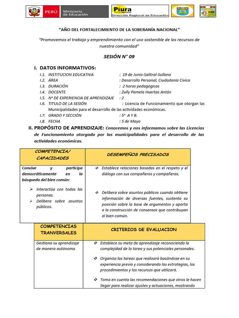 DPCC Sesión | PDF | Aprendizaje | Evaluación