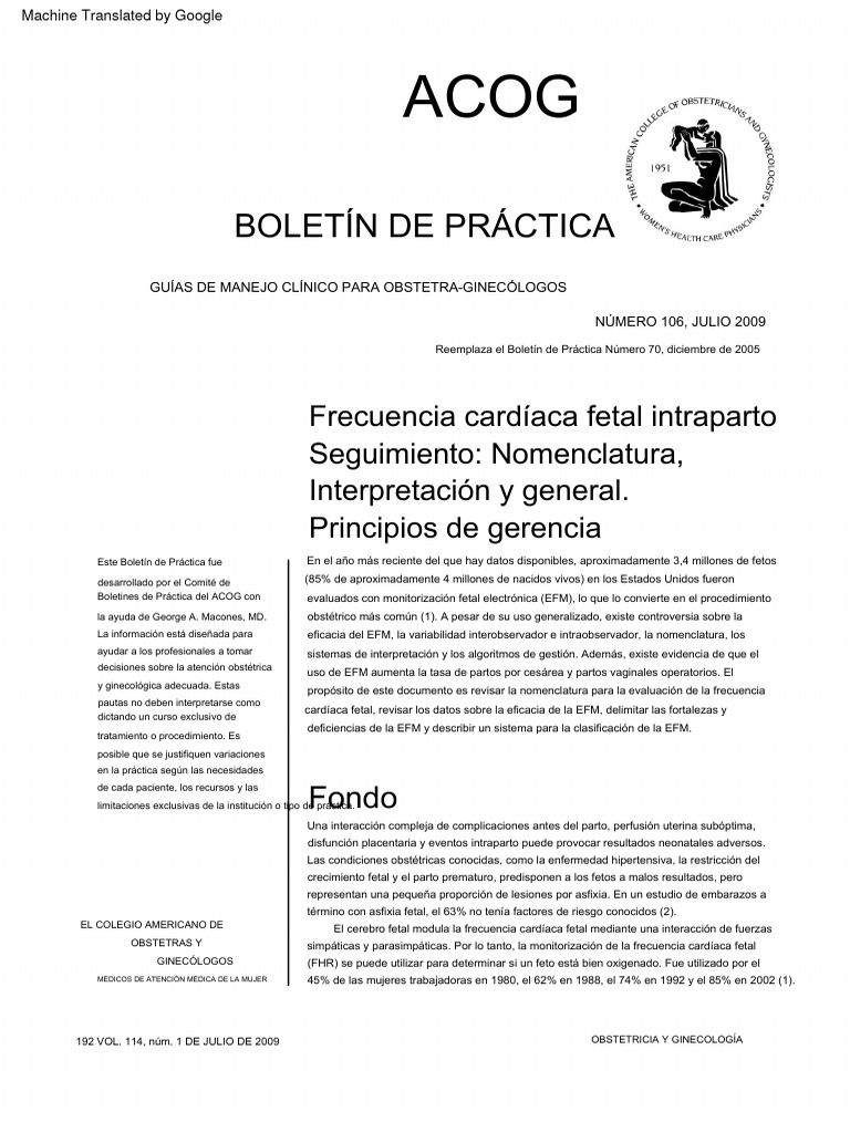 Acog Practice Bulletin No 106 Intrapartum Fetal Heart Rate Monit 2009 ...