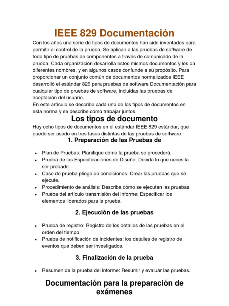 IEEE 829 Documentación | Descargar gratis PDF | Pruebas de software ...