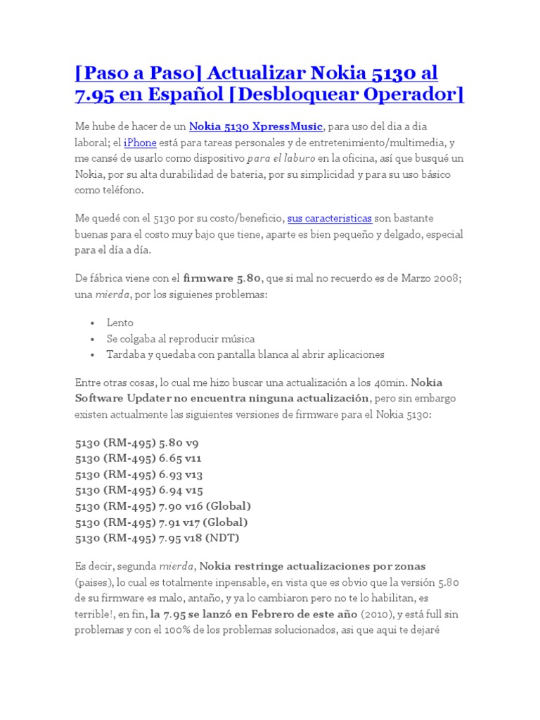 Paso A Paso Actualizar El Nokia 5130 | PDF | Nokia | Informática
