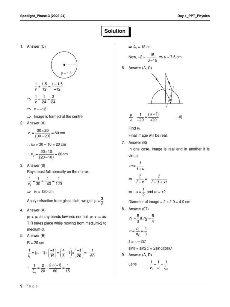 Spotlight Phase-3 (2023-24) Day-1 PPT Physics (Sol.) | PDF | Materials ...