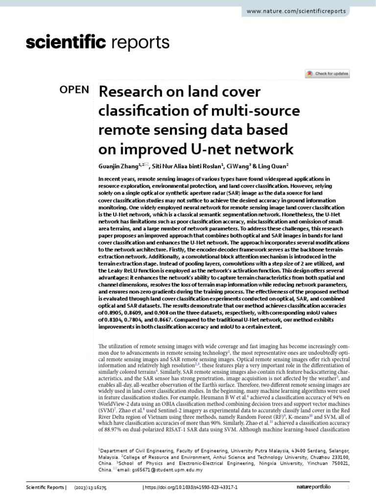 Research On Land Cover Classification of Multi Source Remote Sensing Data Based On Improved U ...