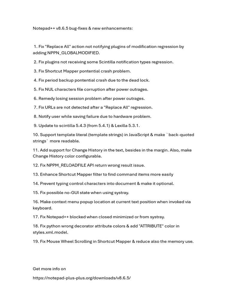 Notepad++ v8.6.5 Changelog Summary | PDF | Computers