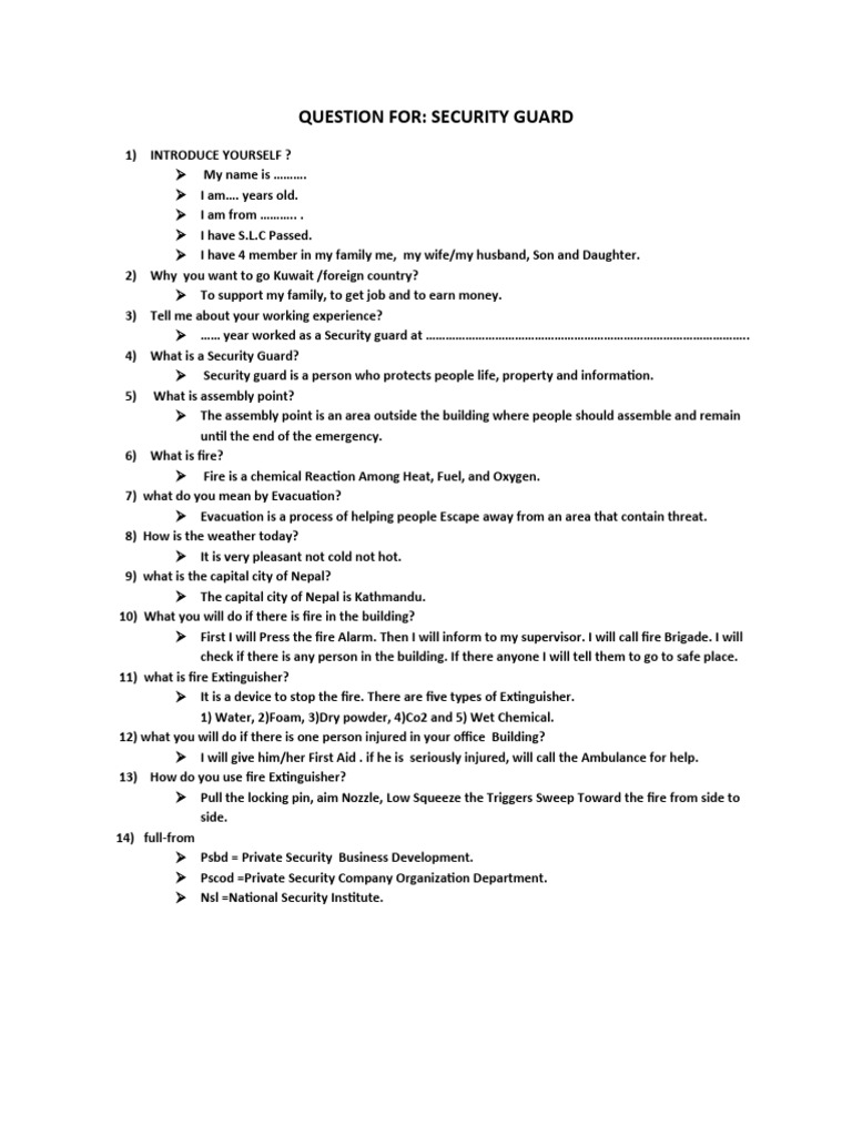 Security Guard Interview Questions Guide | PDF | Career & Growth
