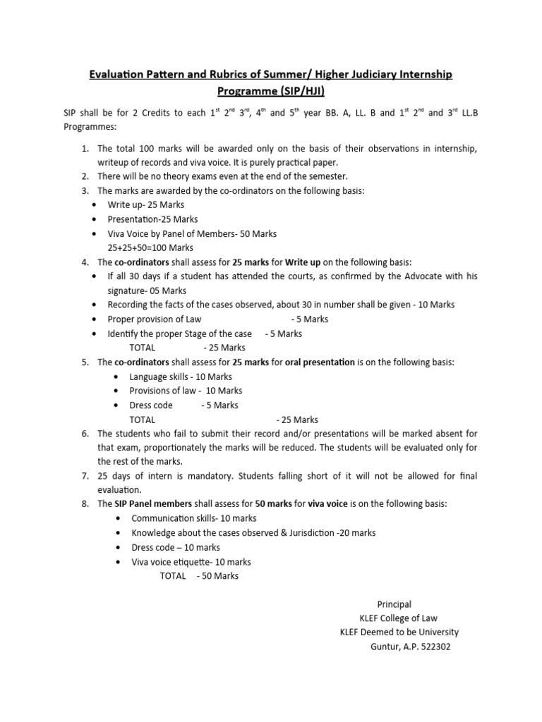 SIP or Higher Judiciary Internship Evaluation Pattern | PDF | Justice | Crime & Violence