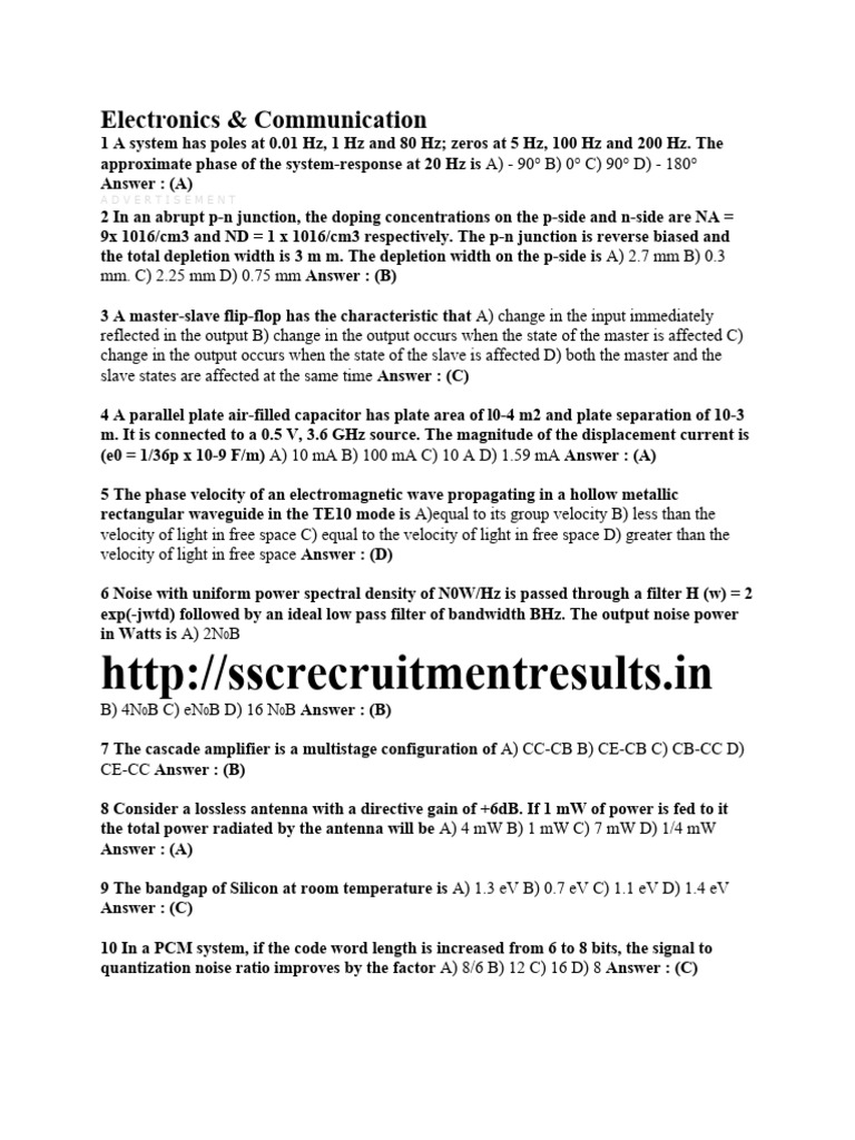 PGCET Electronics Question Paper 1 | PDF | Detector (Radio) | Bandwidth (Signal Processing)