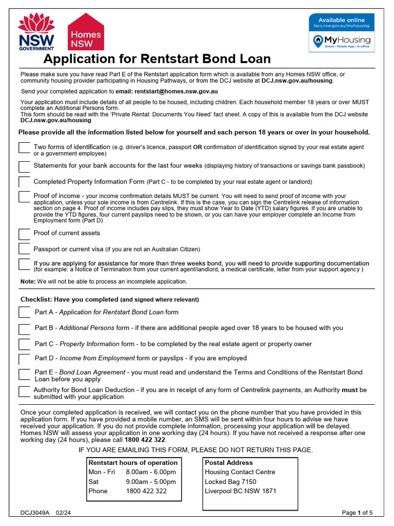 Part A Application For Rentstart Bond Loan DCJ3049A | PDF | Identity ...