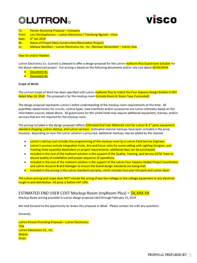 FS Sample Scope Letter - Mockup Room - Visco | PDF | Electrical ...