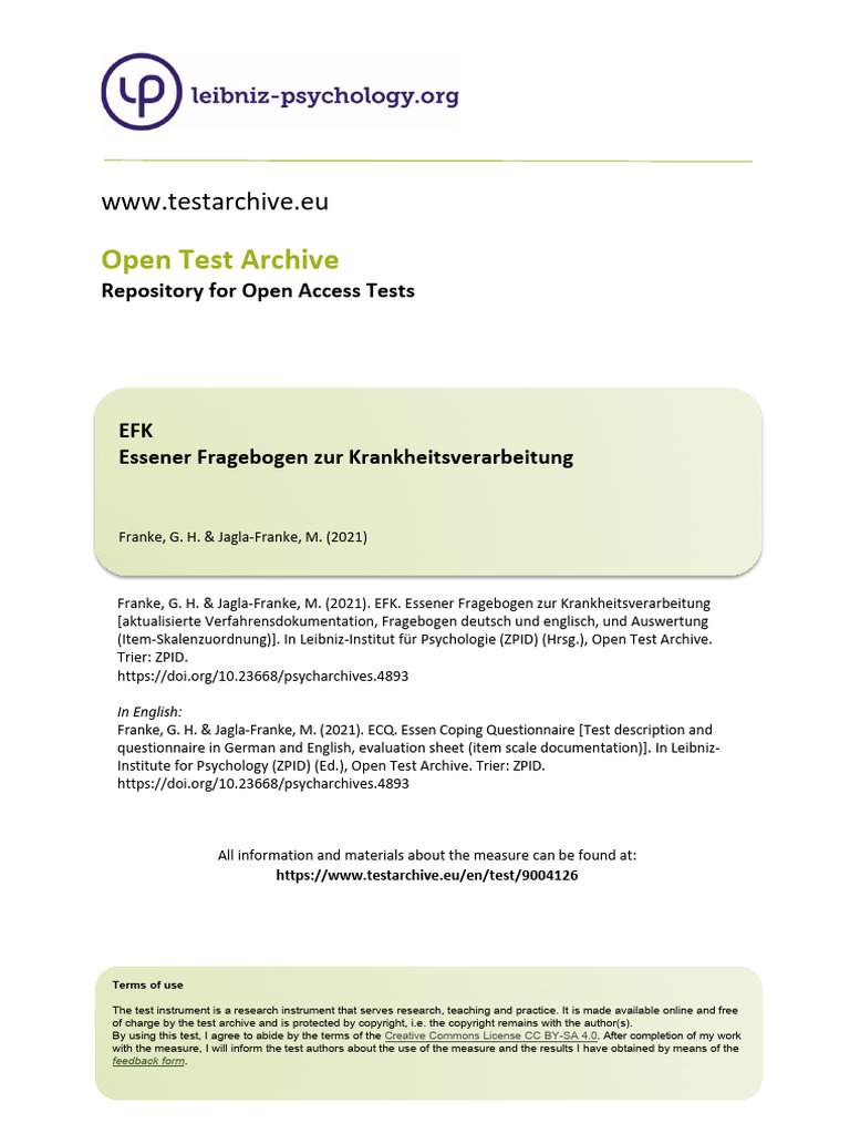 EFK-Fragebogen Englisch 2021 | PDF | Psychology | Health Care