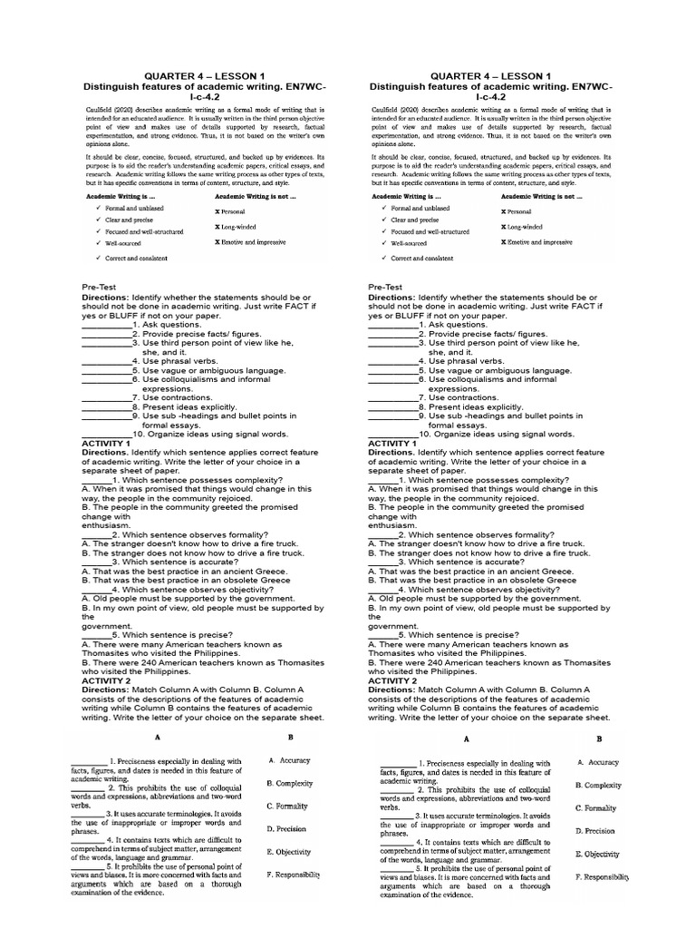 Quarter 4 Features Activities | PDF | Question | Sentence (Linguistics)