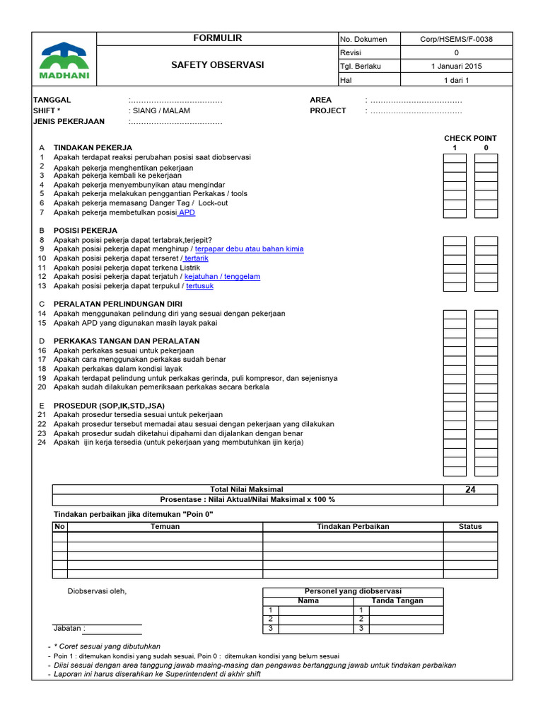 Formulir Observasi | PDF