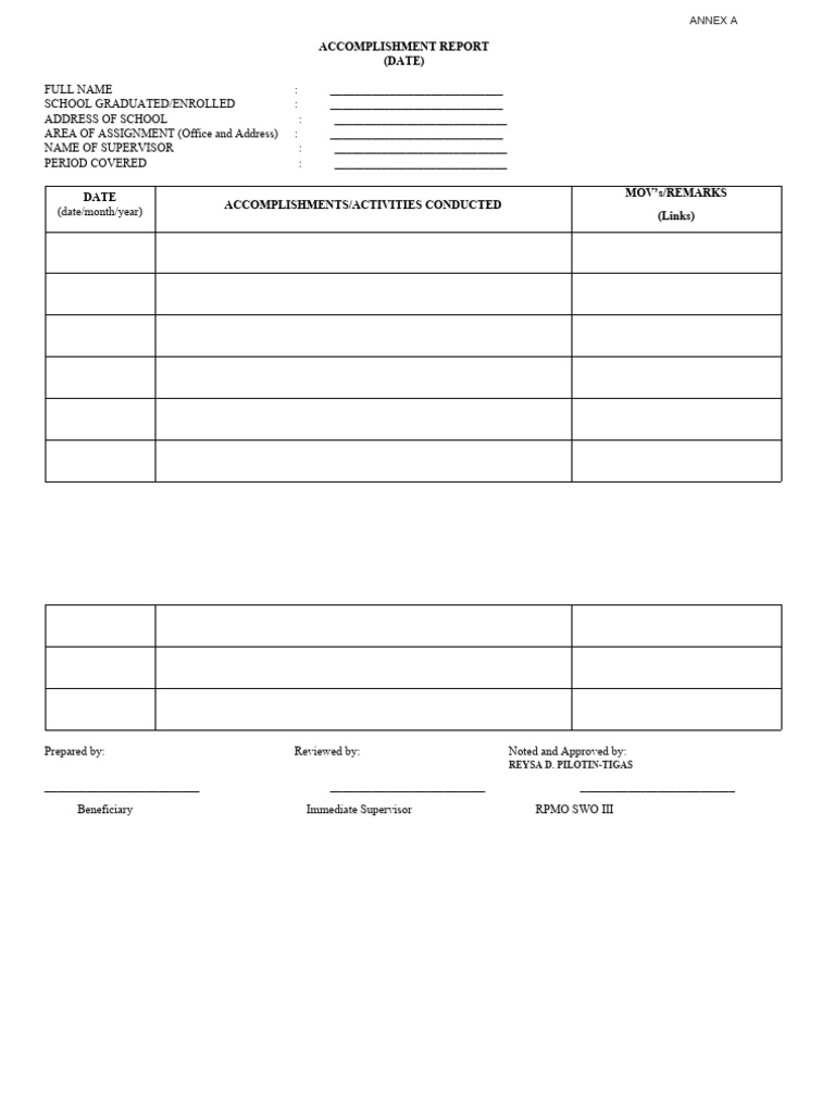 Annex A - Accomplishment Report For DTR | PDF