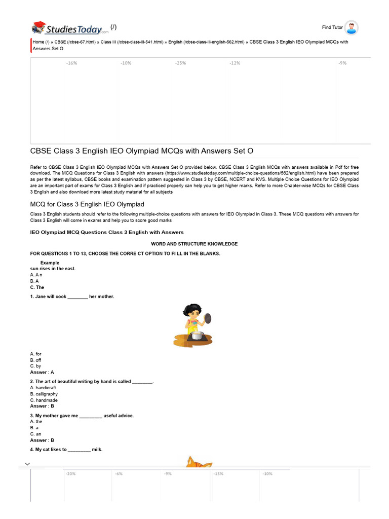 CBSE Class 3 English IEO Olympiad MCQs With Answers Set O, Multiple ...