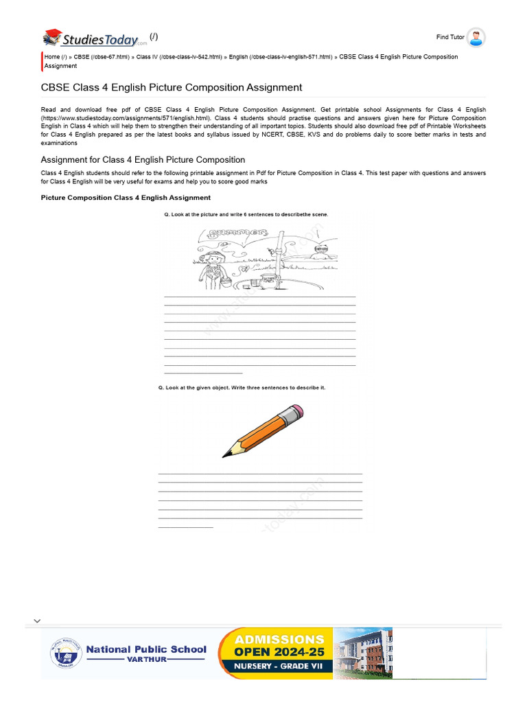 Class 4 English Picture Composition PDF | PDF | Multiple Choice ...