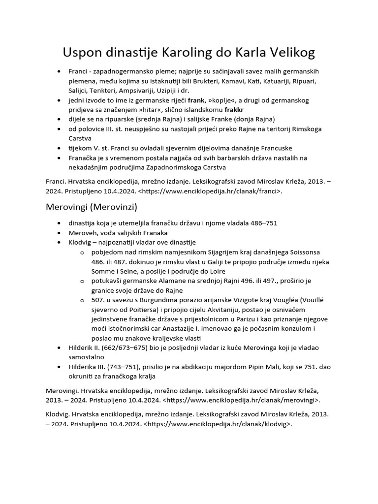 Uspon Dinastije Karoling Do Karla Velikog | PDF