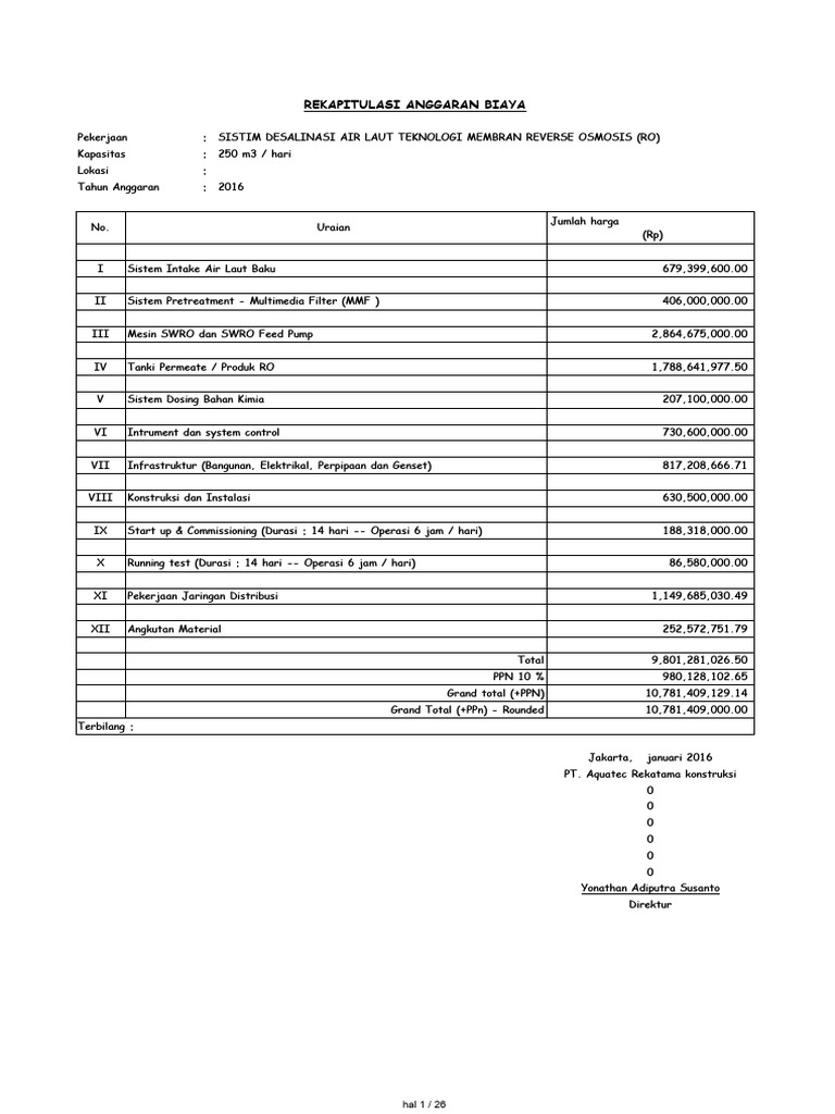 RAB Swro 250m3KDlancang | PDF | Pump | Chemical Engineering